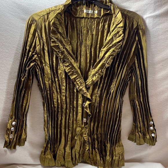 Agora | Tops | Agora Olive Green Crinkle Pleated Evening Top | Poshmark